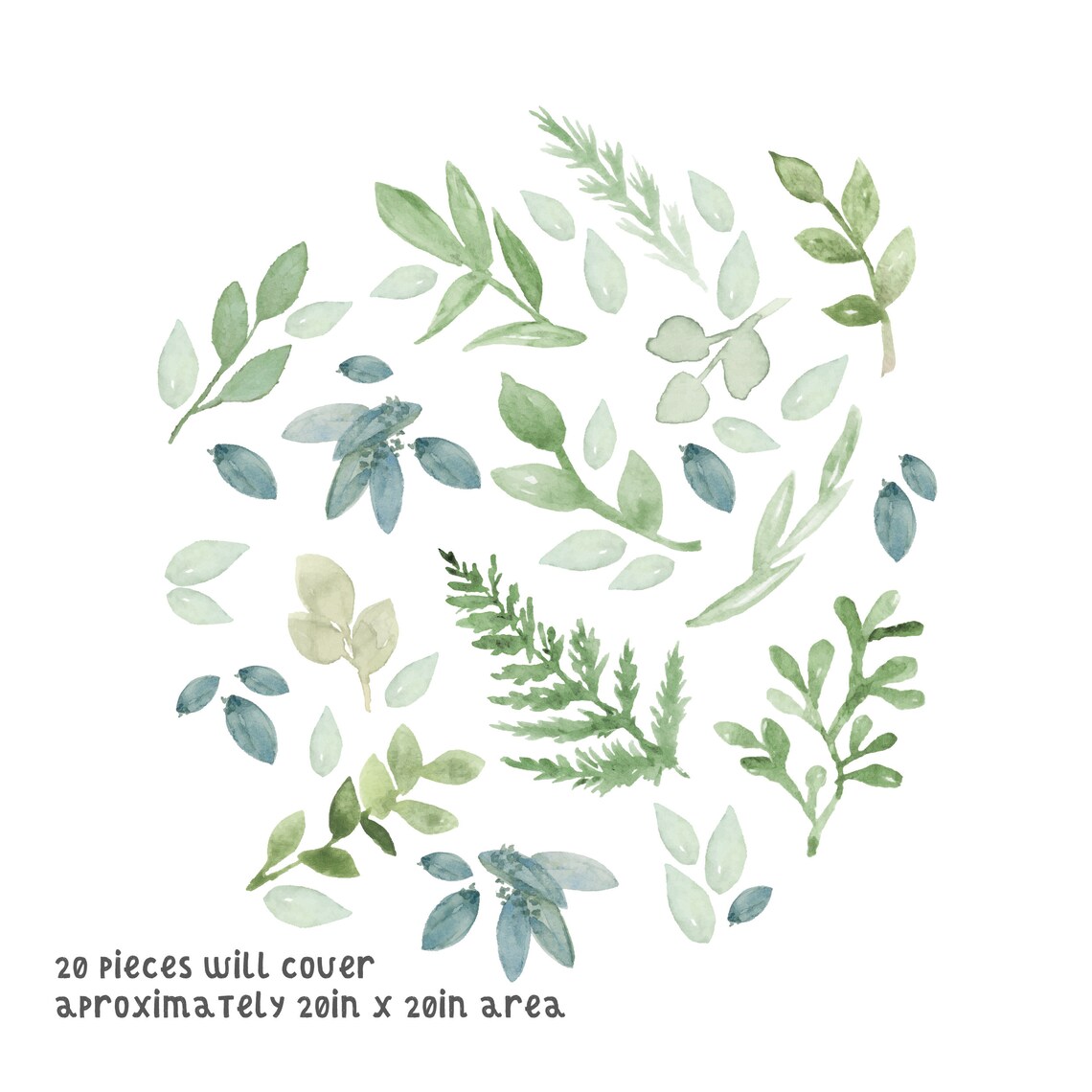 CAROLINE Greens 20 Single Pieces, Peel and Stick REMOVABLE Wall Decal ...