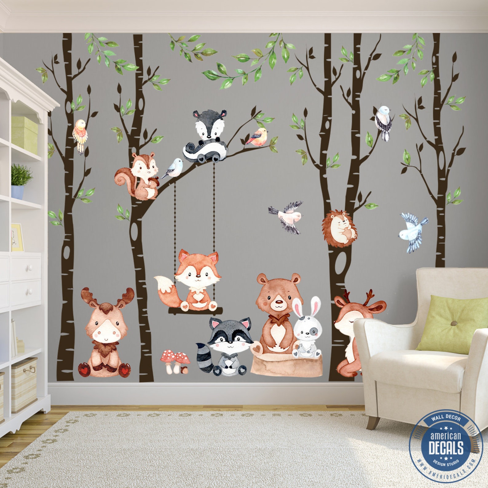 Nursery 4 Trees Baby Woodland Décor Wall Decals 9 Animals 6 | Etsy