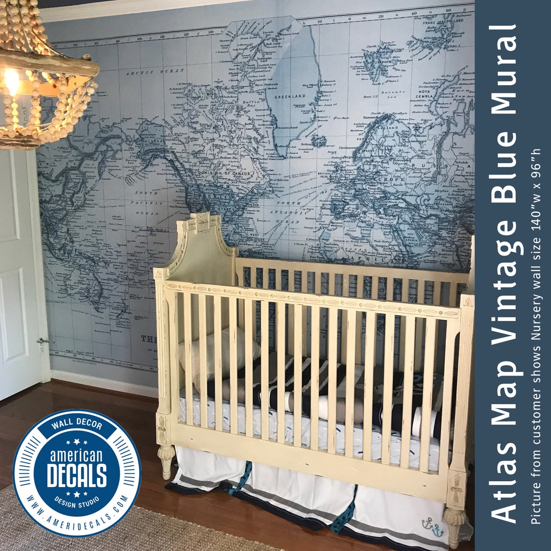 Removable Wallpaper Nursery Wall Mural WORLD MAP Atlas Wall Self ...