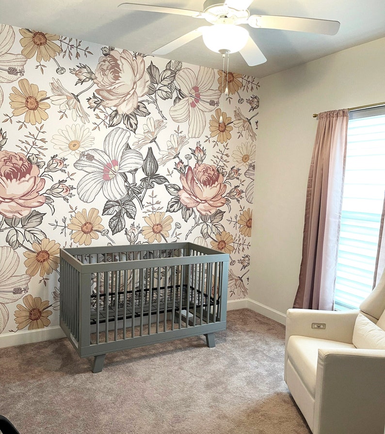 Canvas VINYL Removable Wallpaper CAMILA Large Vintage Flowers - Etsy