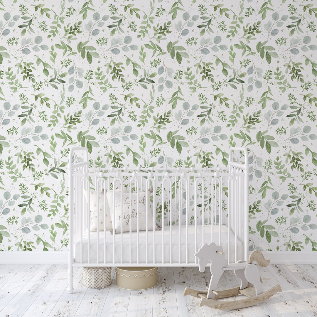 Prepasted Matte WALLPAPER Caroline SMALL Greens Neutral Nursery Girls ...