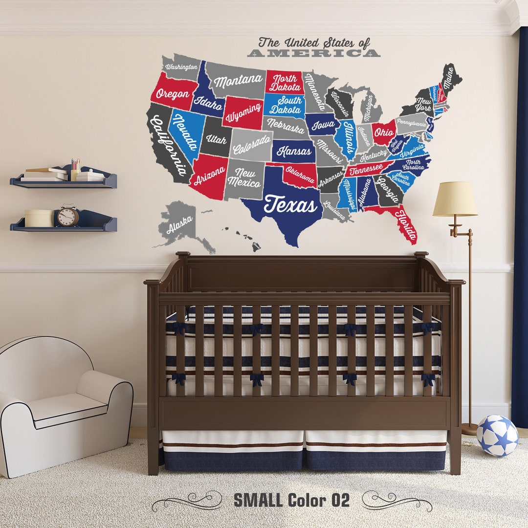 United States Map, Decal USA Map Sticker, State Map Wall Mural, Map of ...