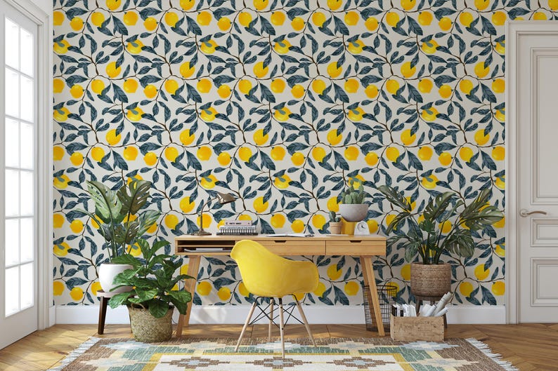 Lemons Wallpaper - Peel and Stick FABRIC Wallpaper - Minimalist ...