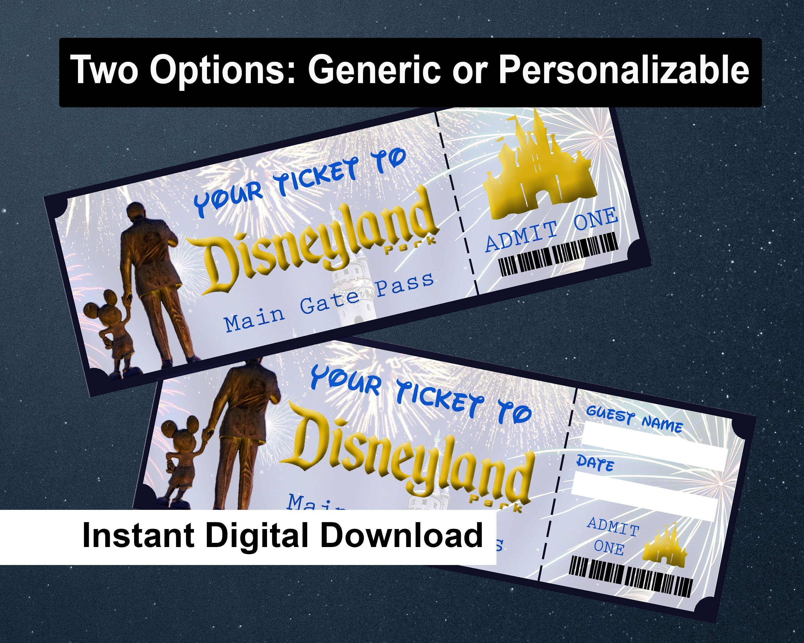INSTANT DOWNLOAD Disneyland Gift Fake Ticket Printable - Etsy