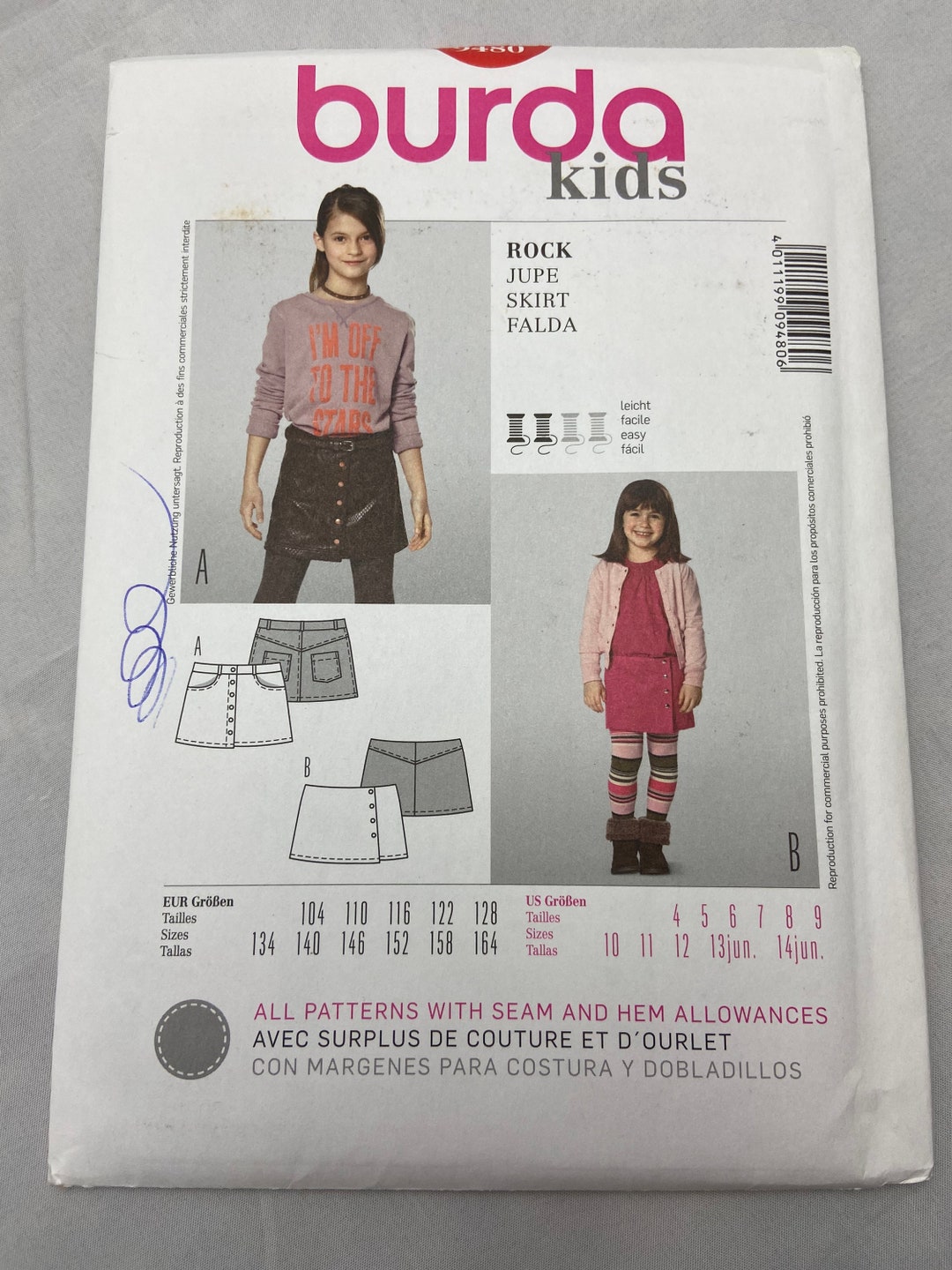 Burda 9480 Girls Skirt Pattern Girls Sizes 4, 5, 6, 7, 8, 9, 10, 11, 12 ...