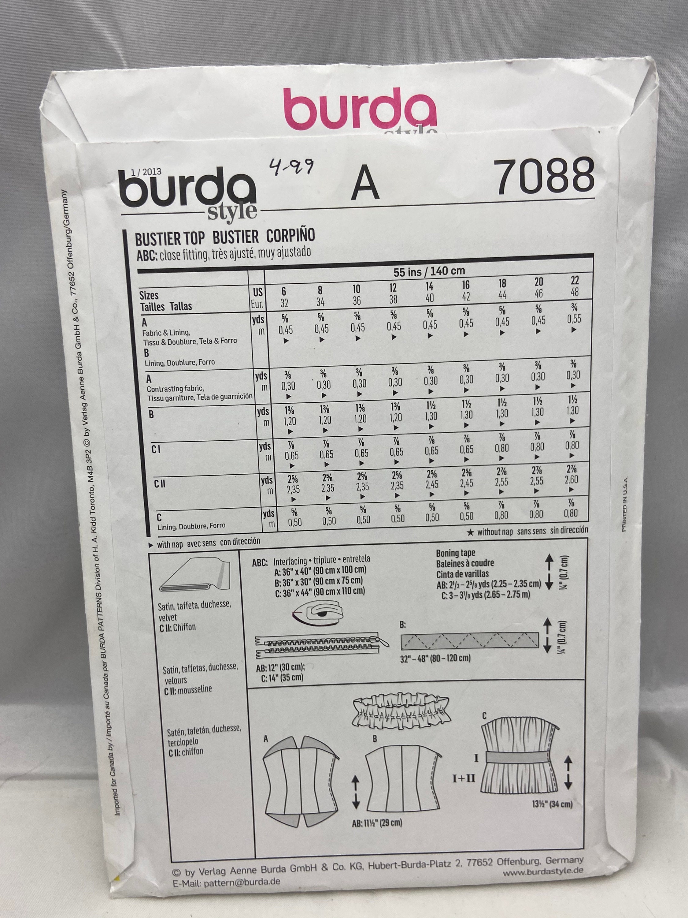 Patrón Bustier para mujer Burda 7088 Patrón Bustier para - Etsy México