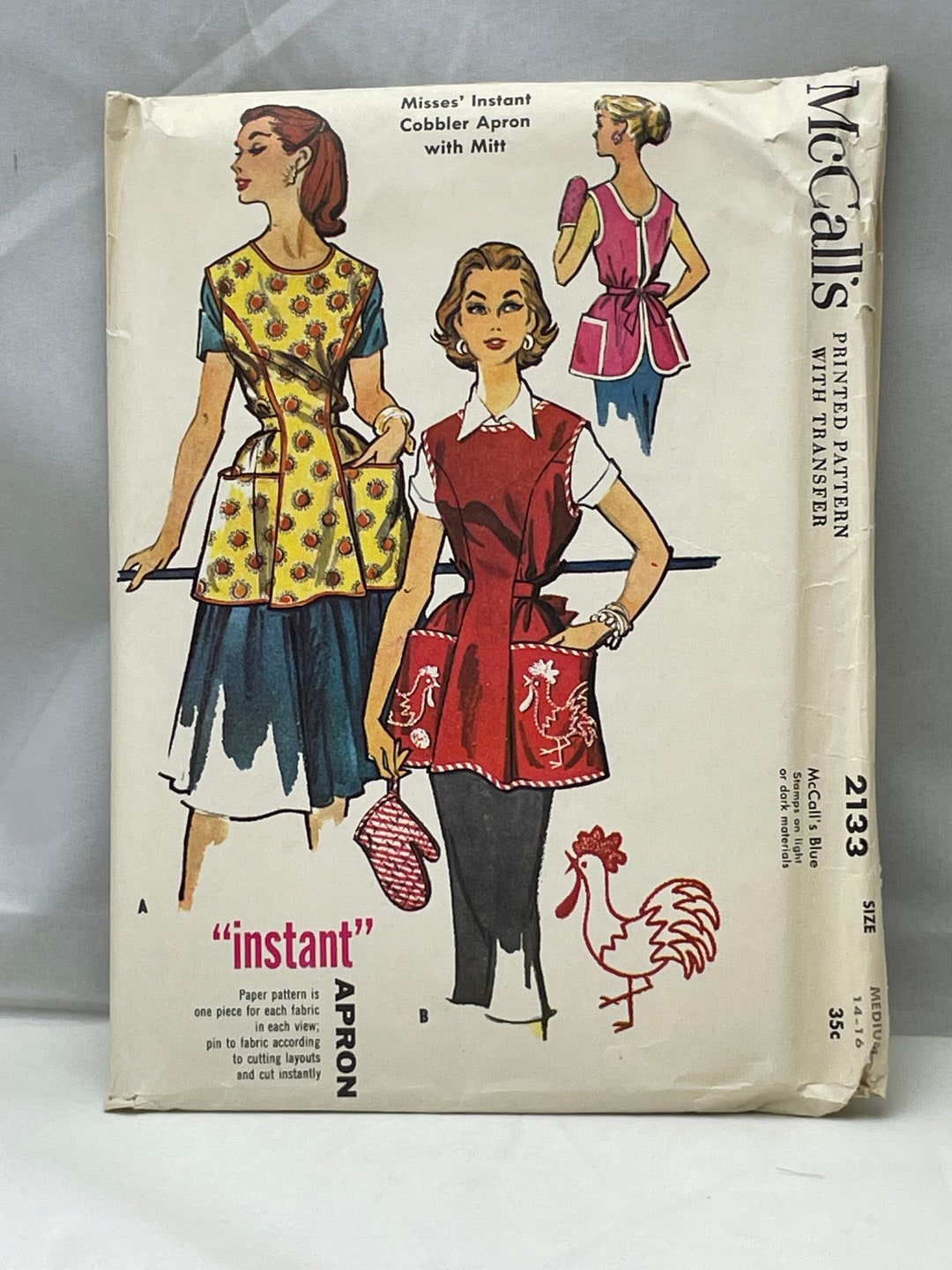 Vintage 1950's Apron Pattern Mccall's 2133 Misses' Instant Cobbler ...