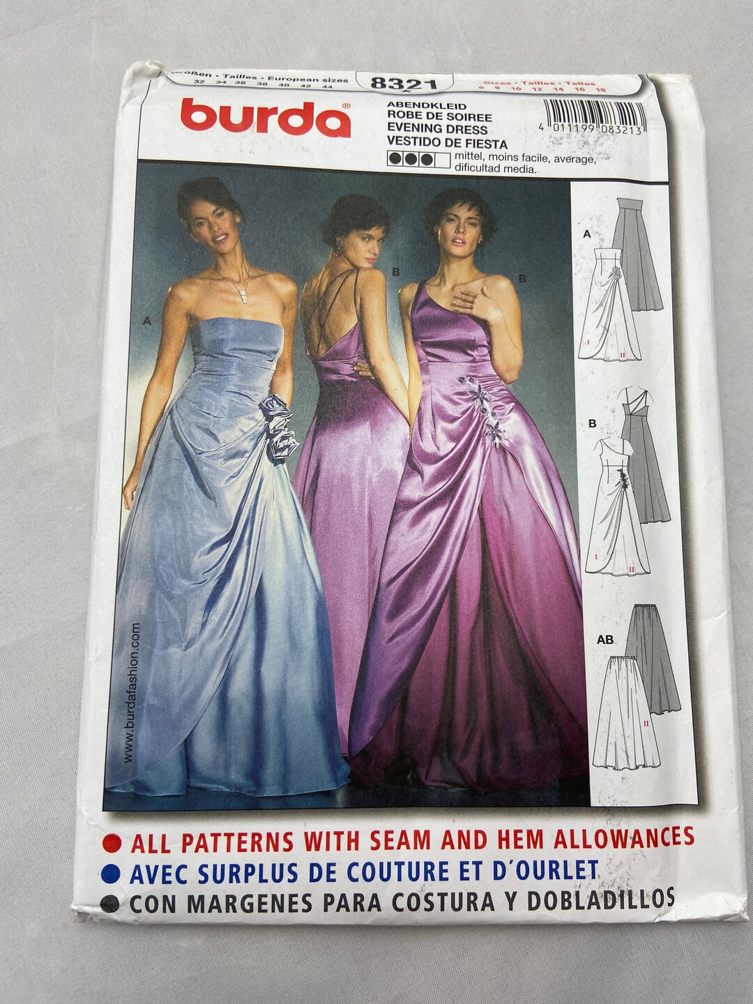 Burda 8321 Misses Special Occasion Dress Pattern Sizes 6, 8, 10, 12, 14 ...