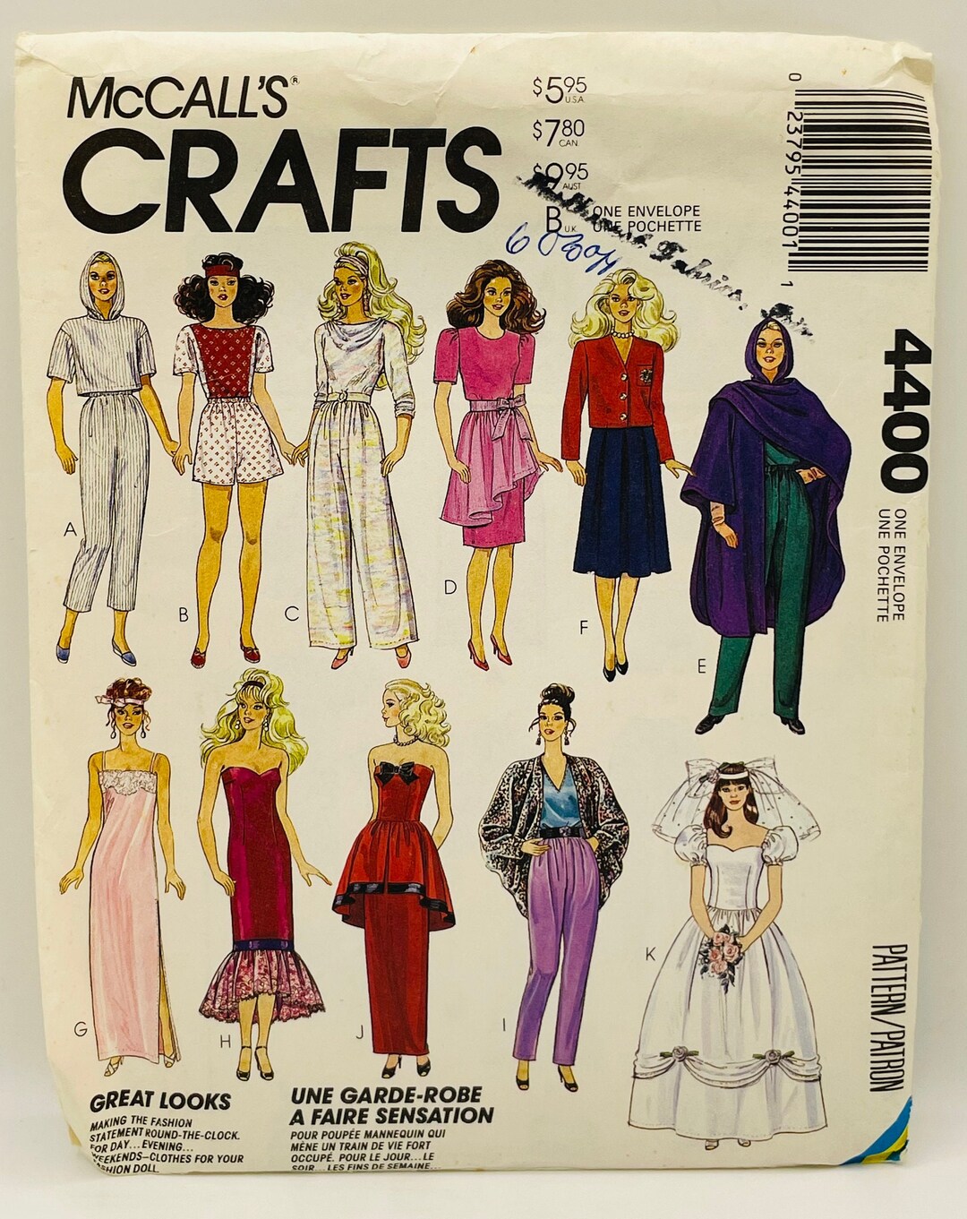 Barbie Clothes Sewing Pattern Mccall's 4400 Wedding Gown, Hooded Top ...