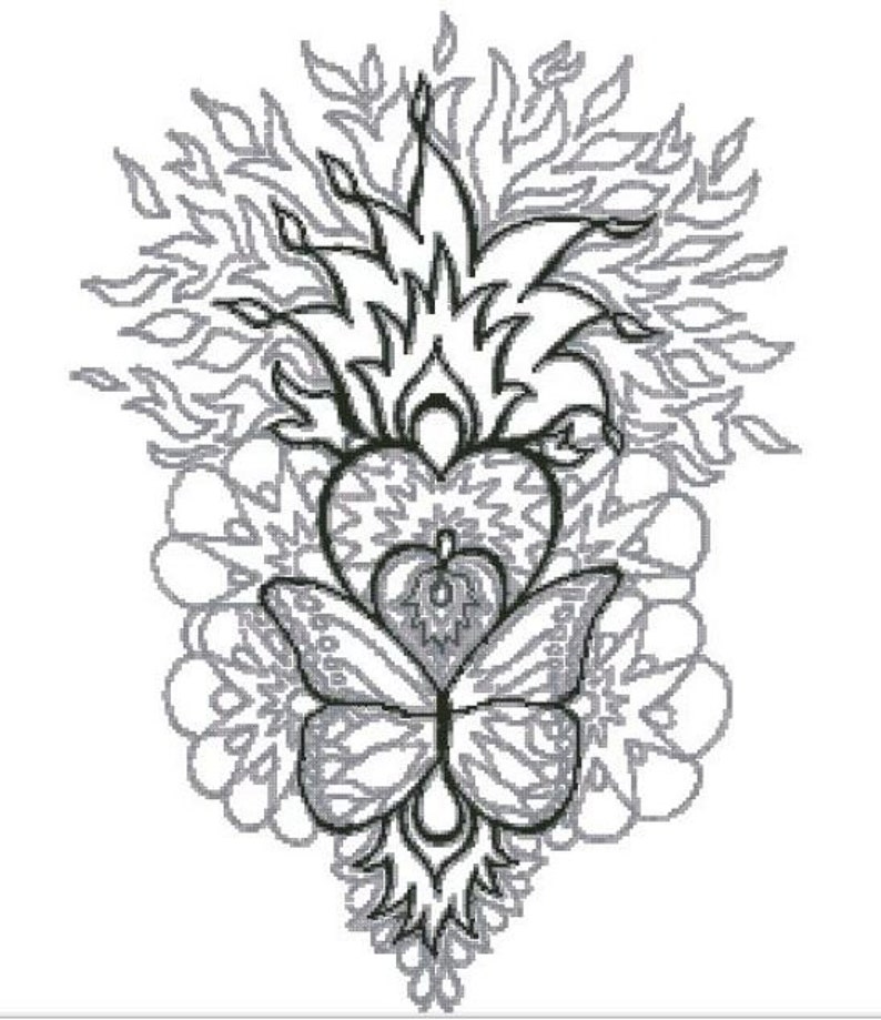 Flaming Heart Counted Cross Stitch Chart - Pattern Only Digital PDF - Etsy