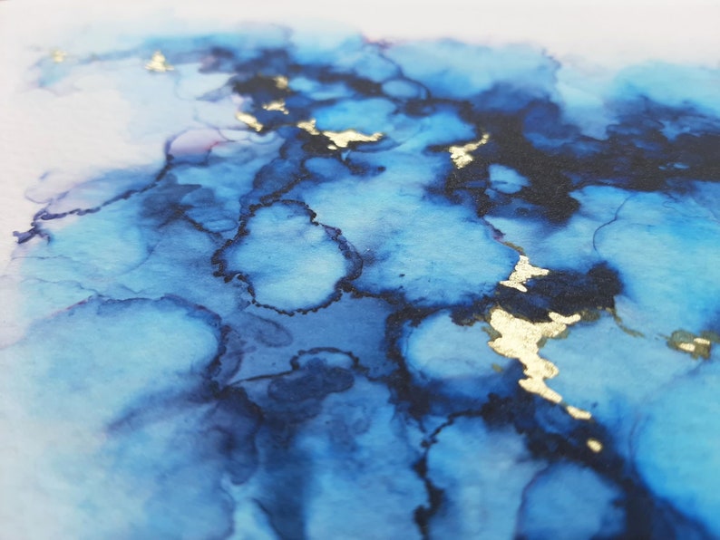 Alcohol Ink Embellished Print blue Cosmos - Etsy
