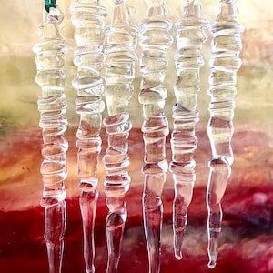 Glass Icicle Set: 12 Handmade Christmas Ornament, Holiday Decoration ...