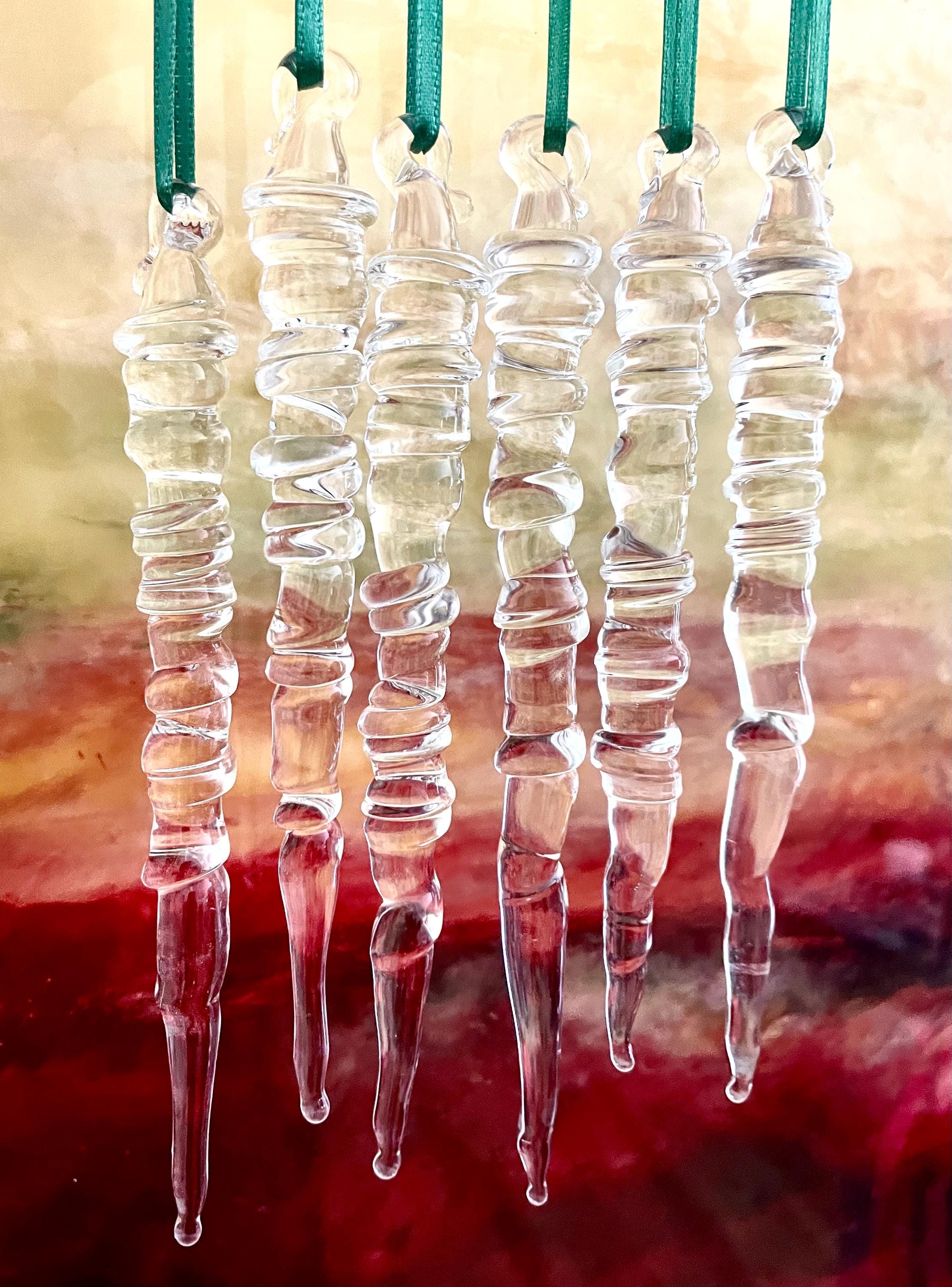 Glass Icicle Set: 12 Handmade Christmas Ornament, Holiday Decoration ...