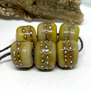 Glass Lampwork Bead Set of 6 Tan Beads With Fine Silver Accents Inspire ...