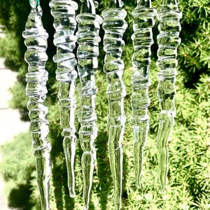 Glass Icicle Set: 12 Handmade Christmas Ornament, Holiday Decoration ...