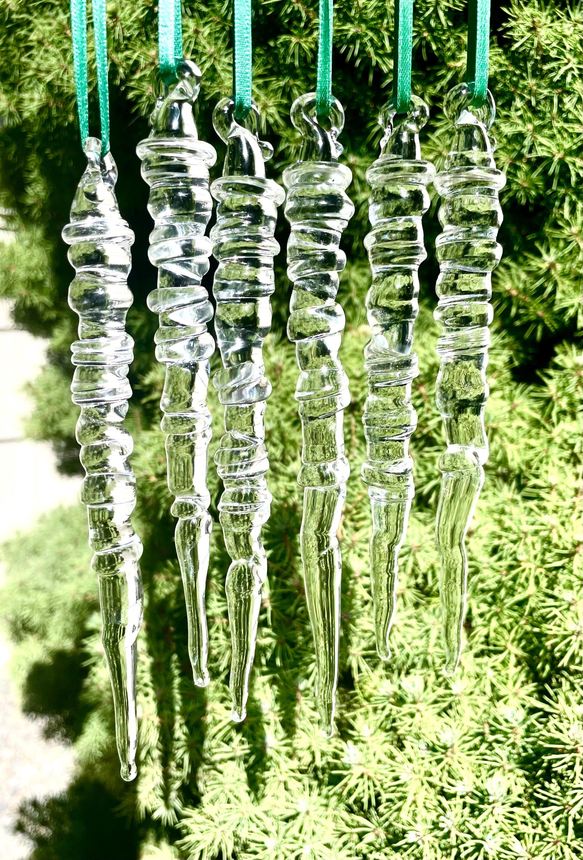 Glass Icicle Set: 12 Handmade Christmas Ornament, Holiday Decoration ...