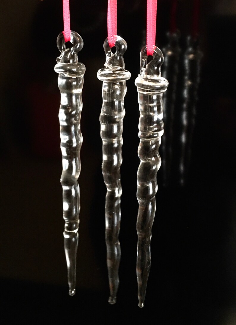 Handmade Glass Icicle Ornament, Holiday Christmas Decoration, 7-8 ...