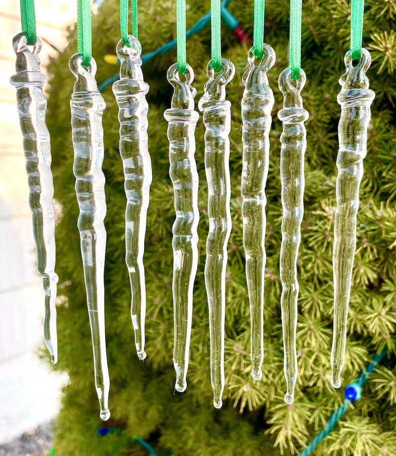 Handmade Glass Icicle Christmas Ornaments - Set of 6 (5 Inch) - Etsy