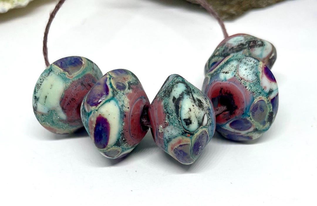 Lampwork Rustic Set of 5 Raku Speckled Handmade Bicone Beads, Glass ...