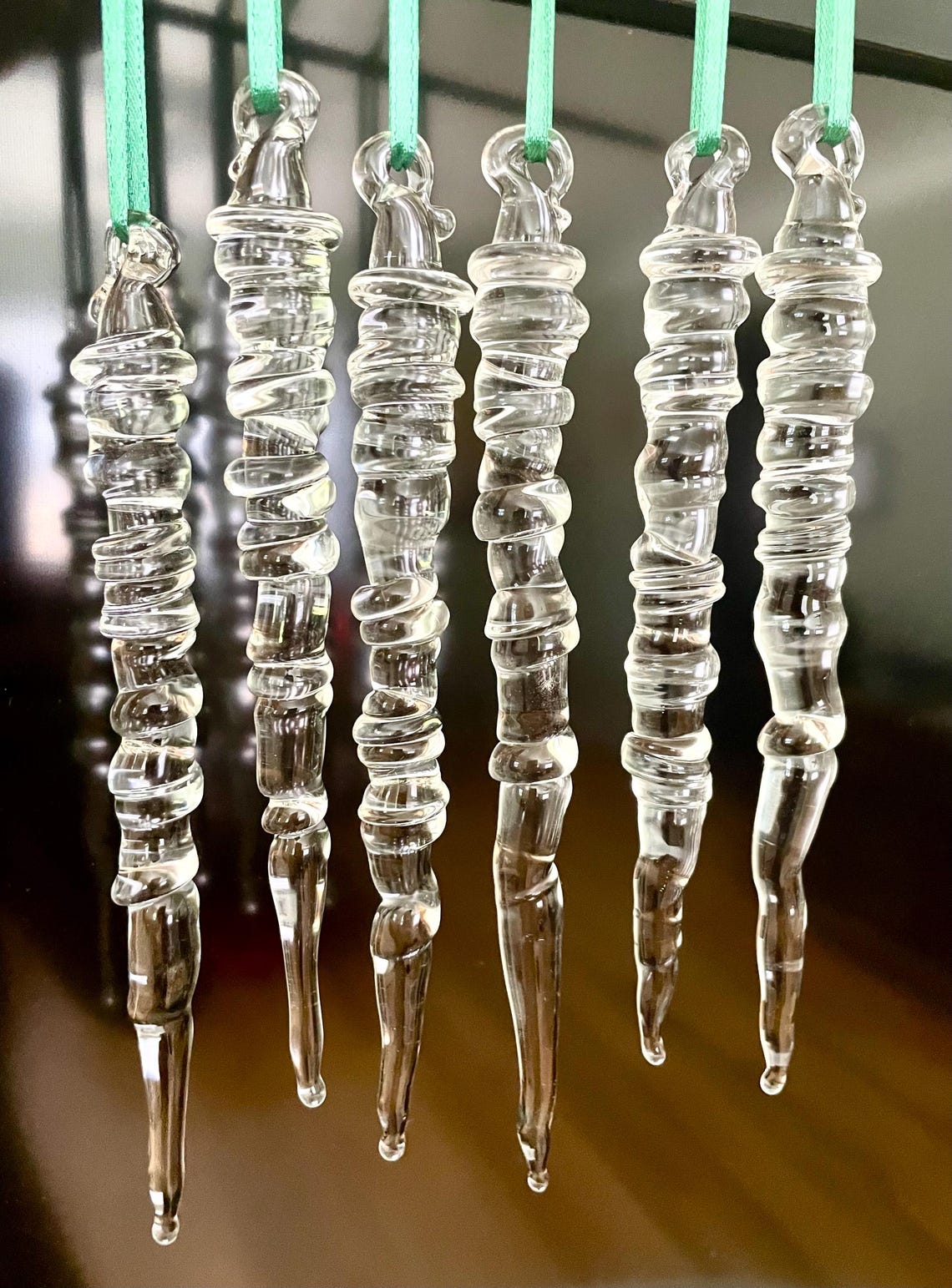 Glass Icicle Set: 12 Handmade Christmas Ornament, Holiday Decoration ...