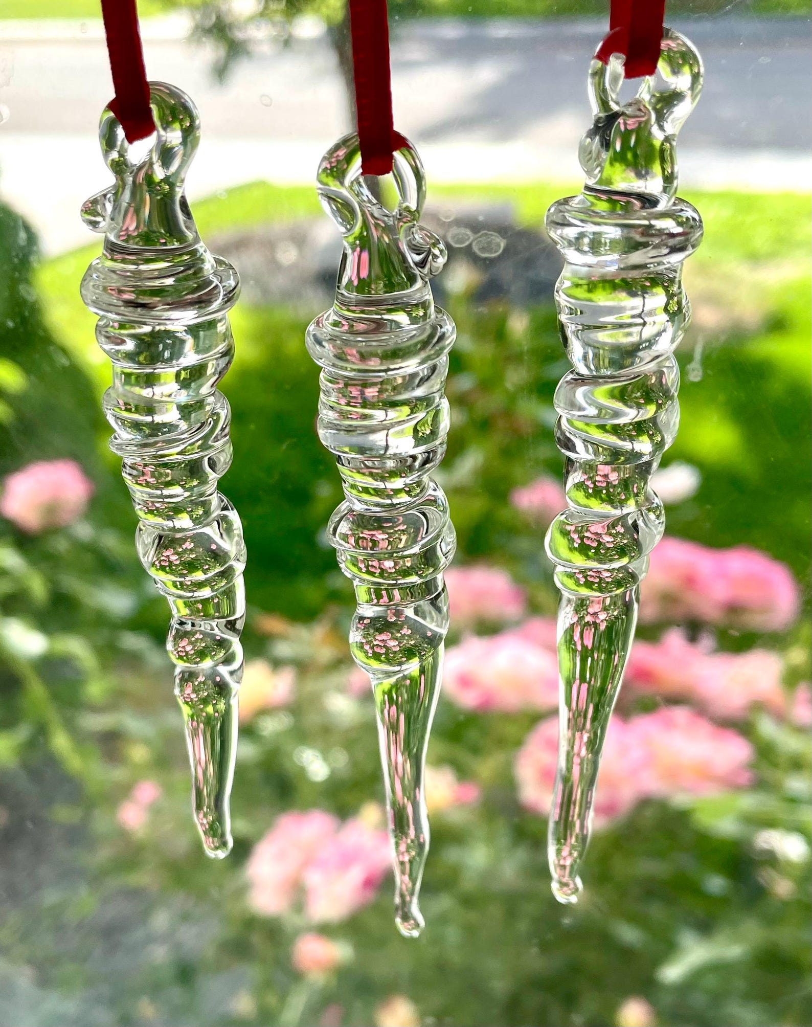 Icicles 6 Handmade Glass Mini Small Icicles 3"-4" Holiday Ornament Home ...