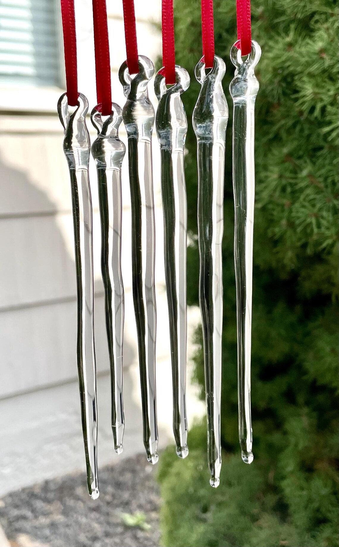 Handmade Icicles, Set of 3, Three Glass 4"-6" Skinny Holiday Ornament ...