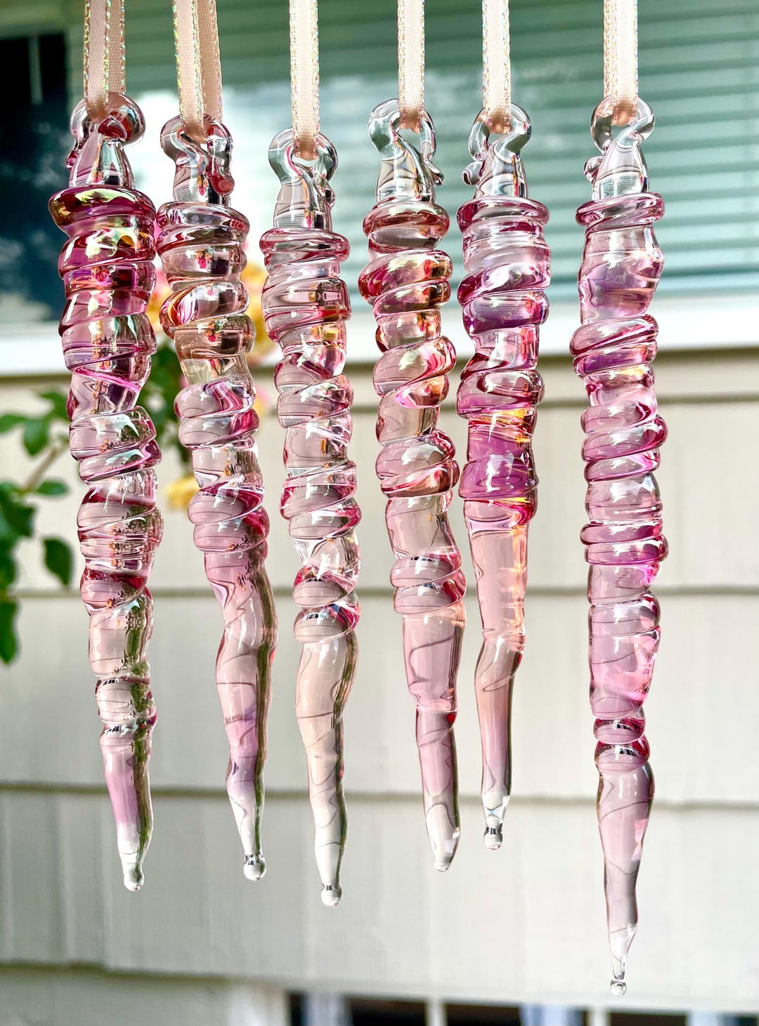 Handmade Pink Glass Icicle Christmas Ornament, Pink Holiday Decor, Pure ...