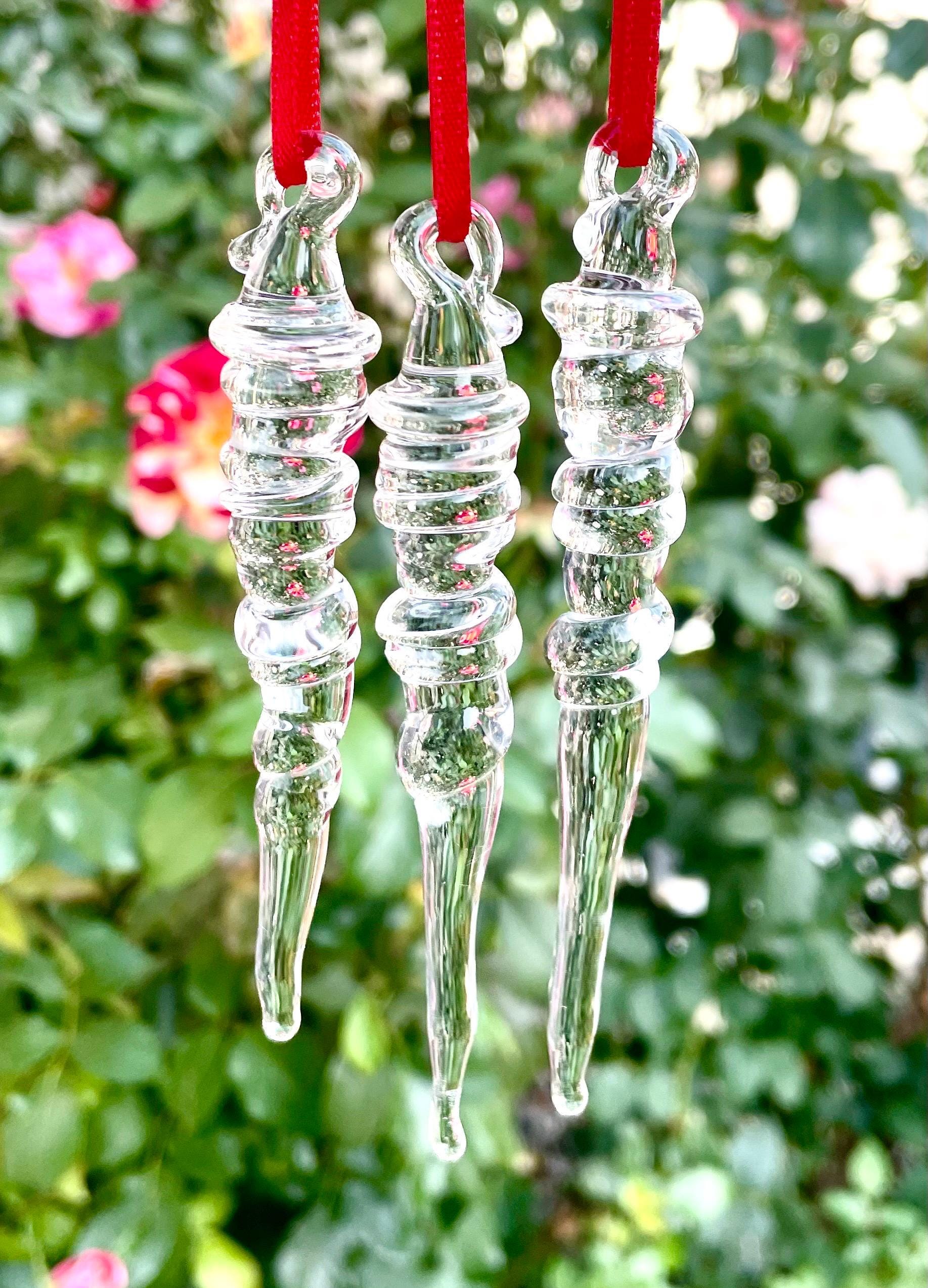 Icicles 6 Handmade Glass Mini Small Icicles 3"-4" Holiday Ornament Home ...