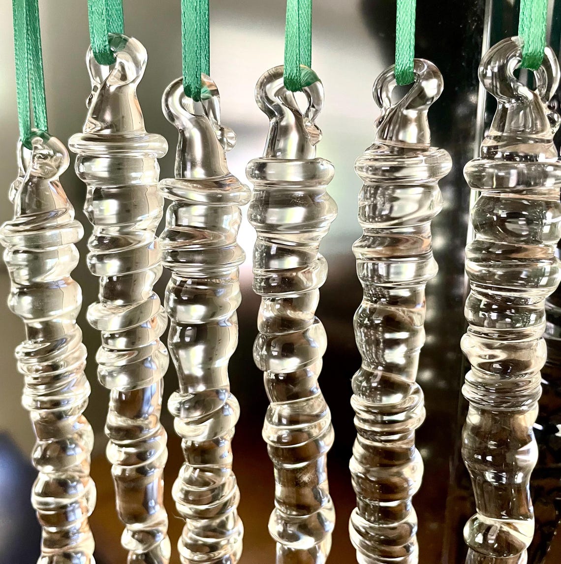 Glass Icicle Set: 12 Handmade Christmas Ornament, Holiday Decoration ...