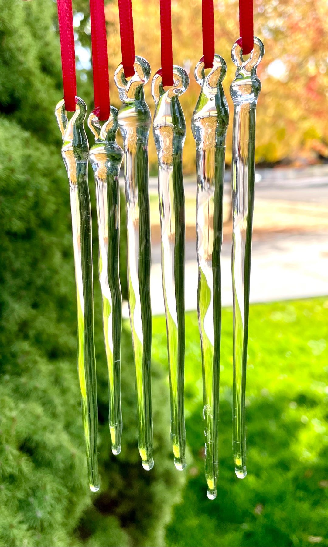 Handmade Glass Icicles, Set of 6 Icicles, 5" Icicles, Holiday Ornament ...