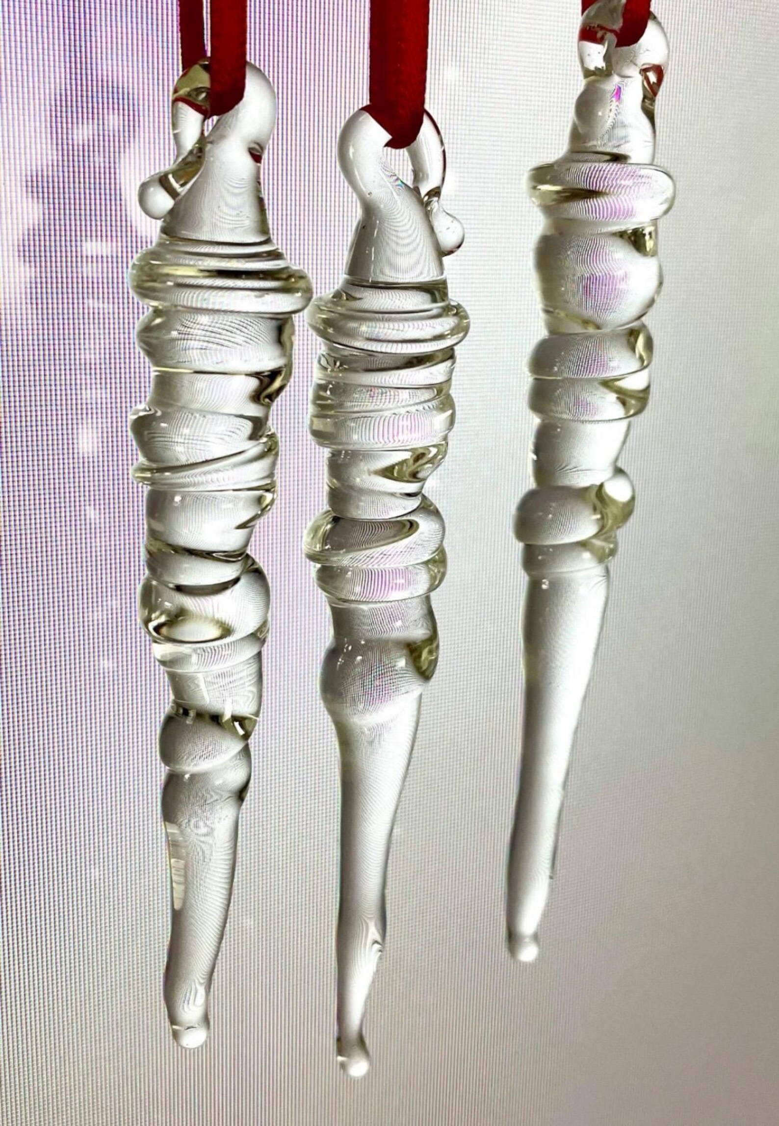 Icicles 6 Handmade Glass Mini Small Icicles 3"-4" Holiday Ornament Home ...