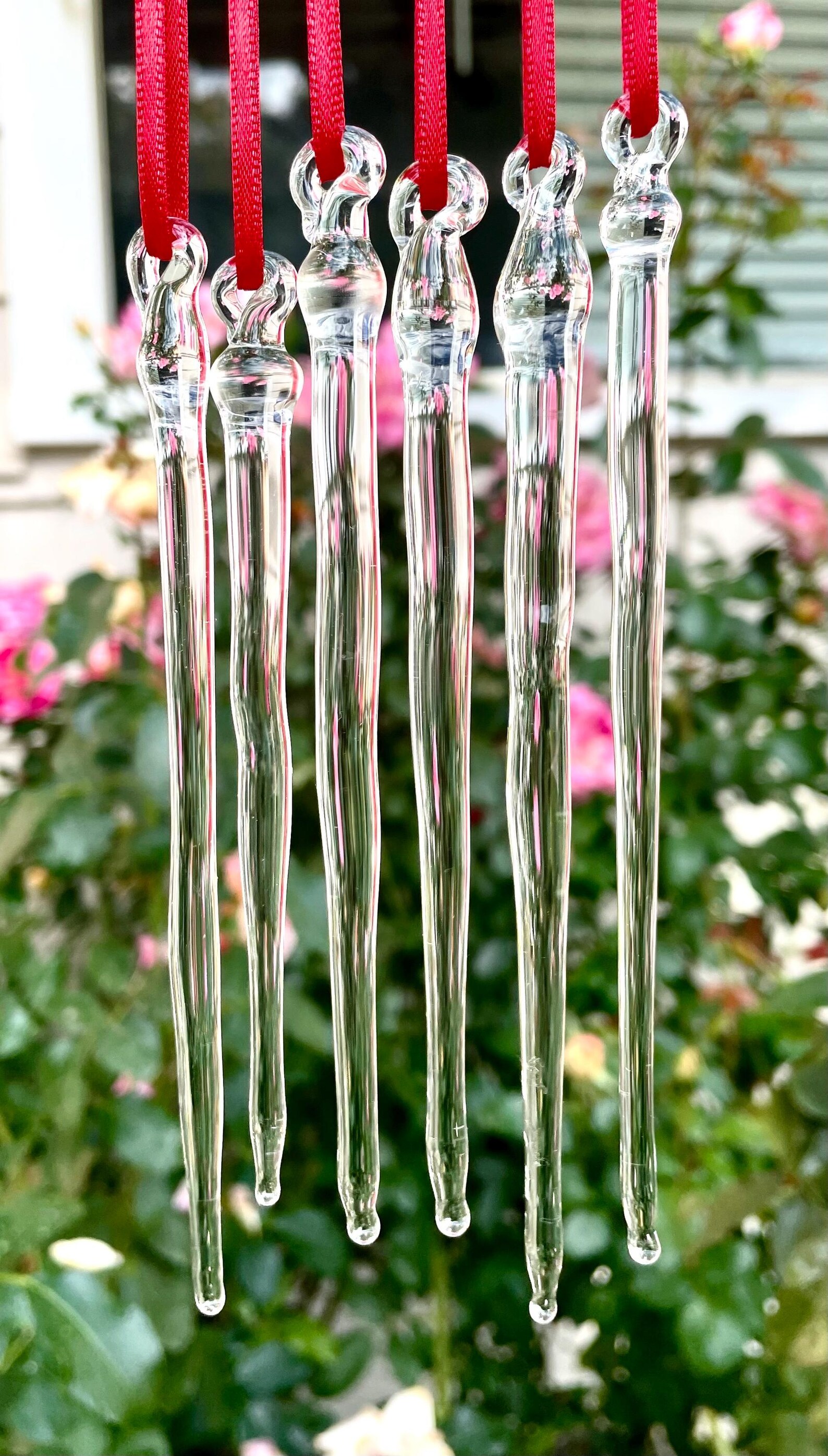 Handmade Icicles, Set of 3, Three Glass 4"-6" Skinny Holiday Ornament ...