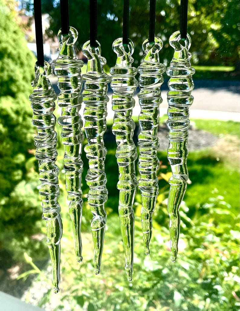 Glass Icicle Set: 12 Handmade Christmas Ornament, Holiday Decoration ...