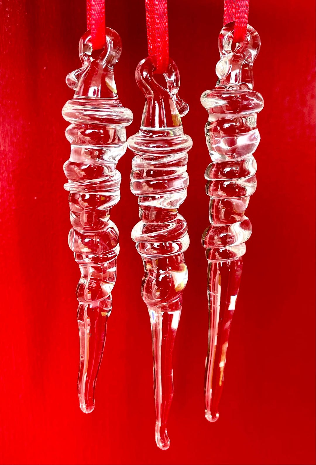 Icicles 6 Handmade Glass Mini Small Icicles 3"-4" Holiday Ornament Home ...