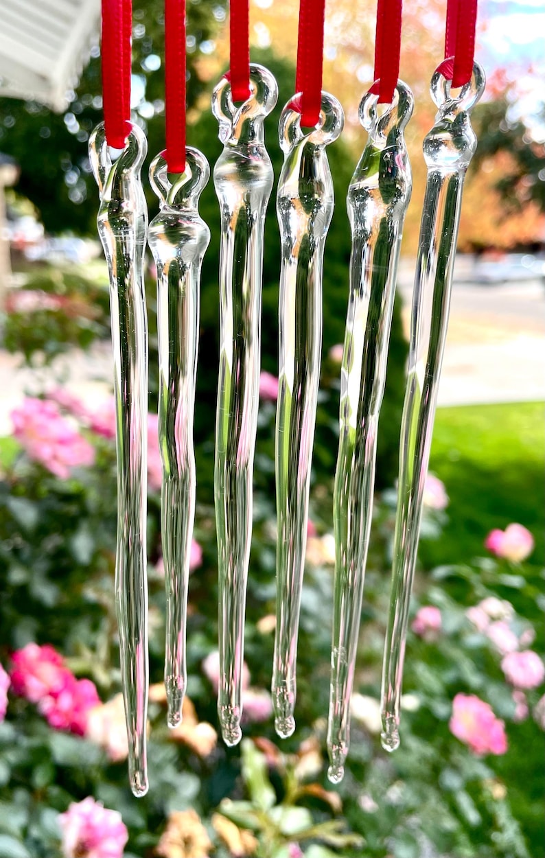 Handmade Icicles, Set of 3, Three Glass 4"-6" Skinny Holiday Ornament ...
