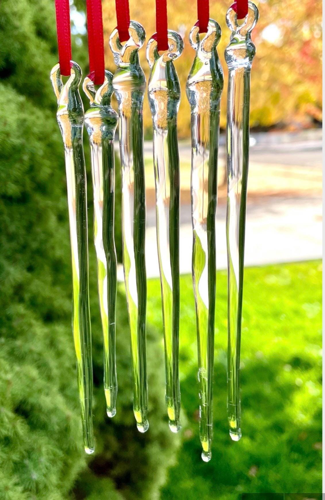 Handmade Icicles, Set of 3, Three Glass 4"-6" Skinny Holiday Ornament ...