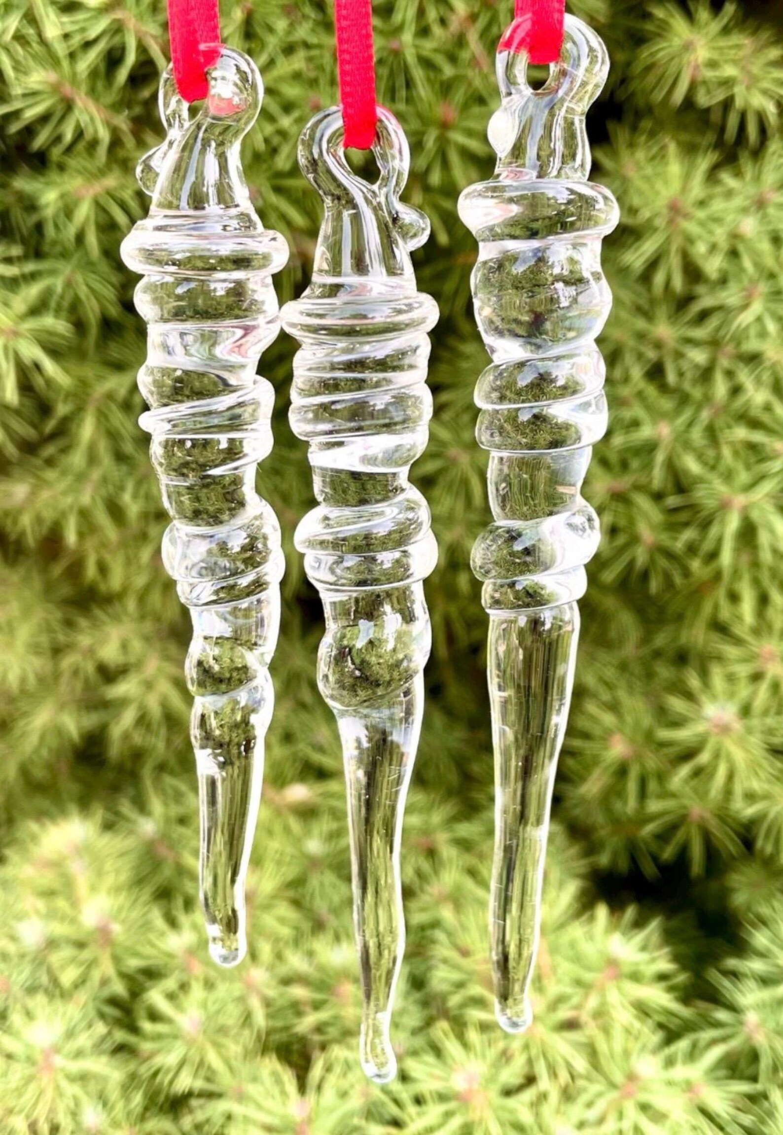 Icicles 6 Handmade Glass Mini Small Icicles 3"-4" Holiday Ornament Home ...