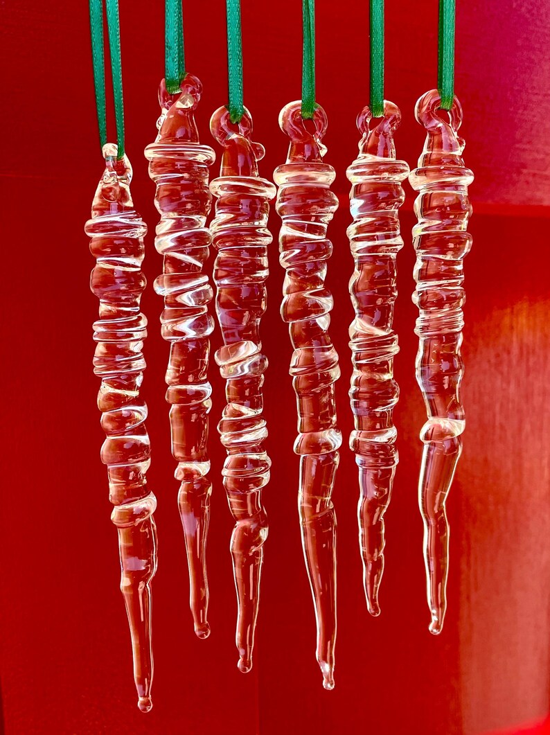 Glass Icicle Set: 12 Handmade Christmas Ornament, Holiday Decoration ...