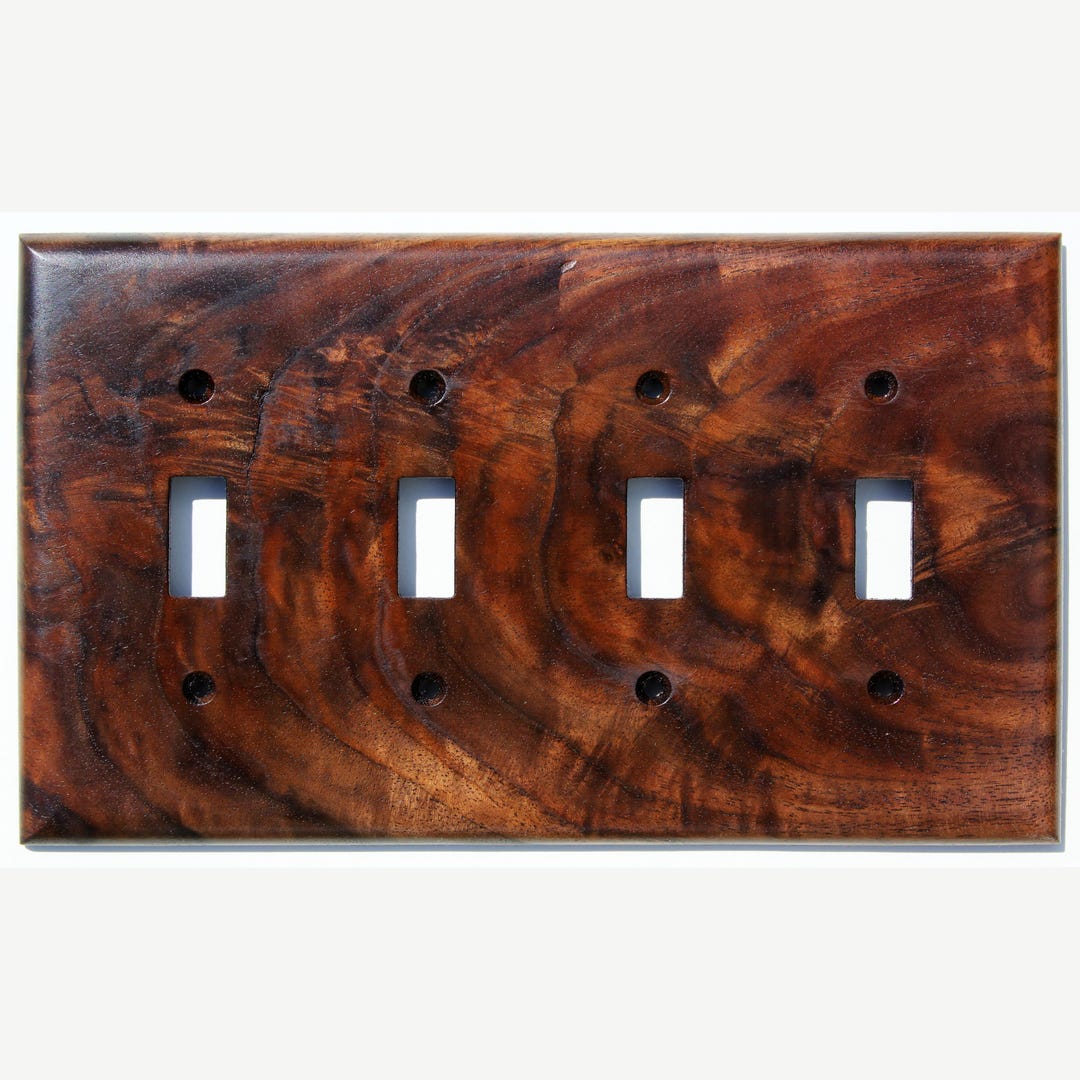 Figured Walnut Four Gang Toggle Switch Plate: Natural Wood Wall Decor ...