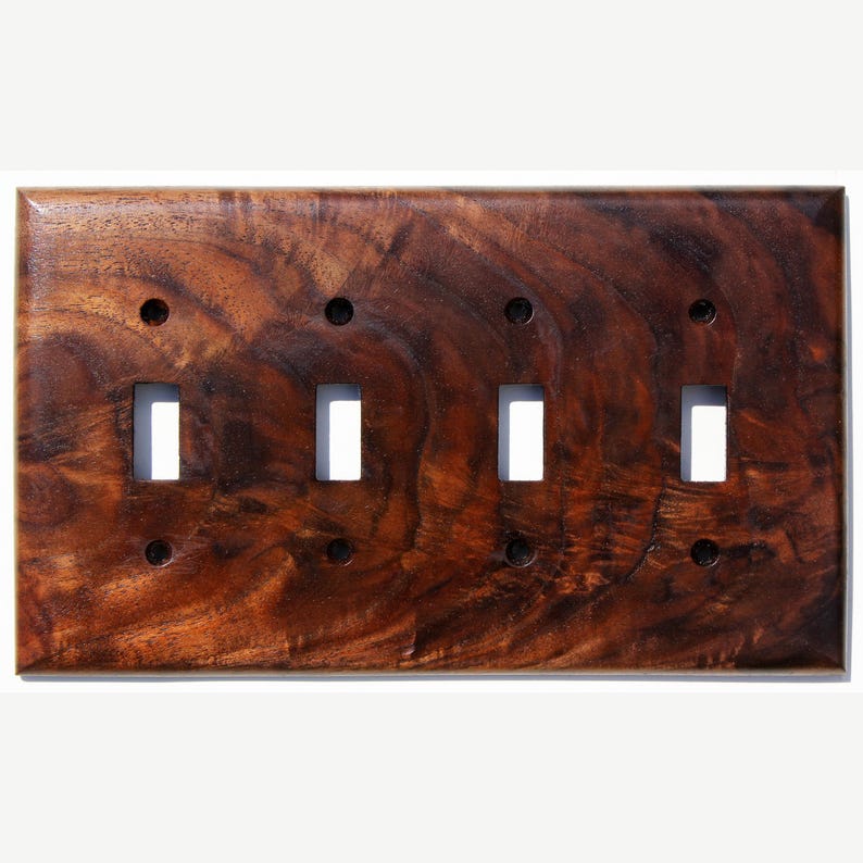 Figured Walnut Four Gang Toggle Switch Plate: Natural Wood Wall Decor ...