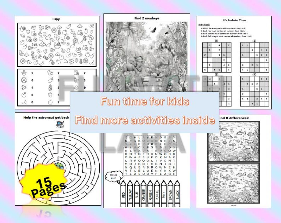 Fun & Puzzle Activity Book for Kids Printable Instant Download - Etsy