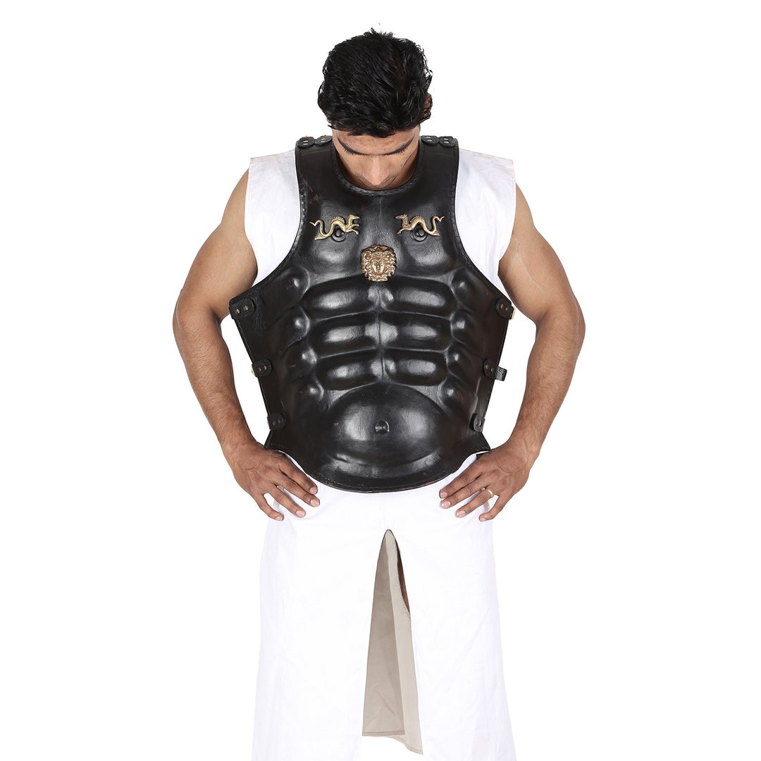 Greek Leather Muscle Armor Black Breastplate Roman Cuirass Halloween ...