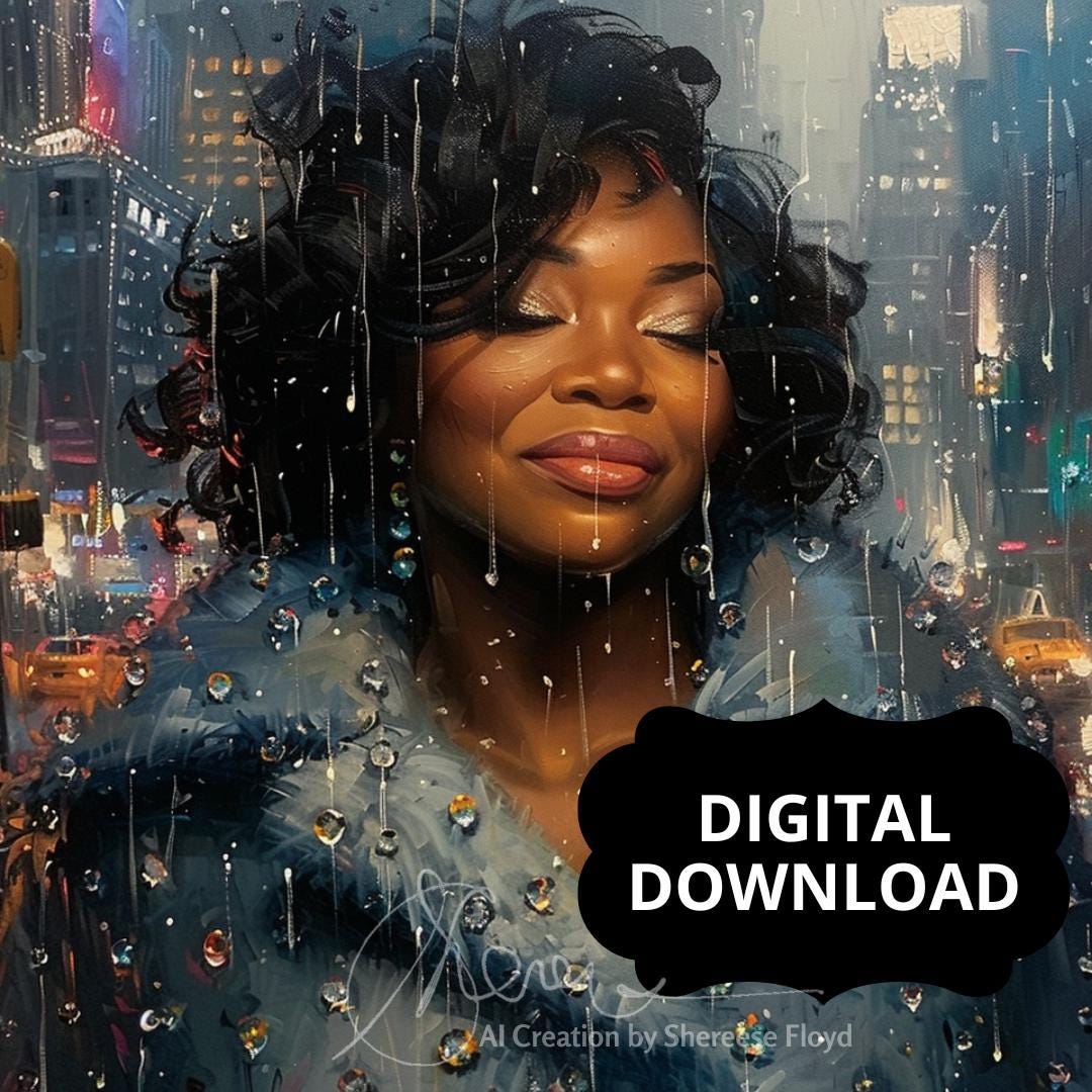 Midnight in the City, Digital Prints, AI Art, Download Black Woman ...