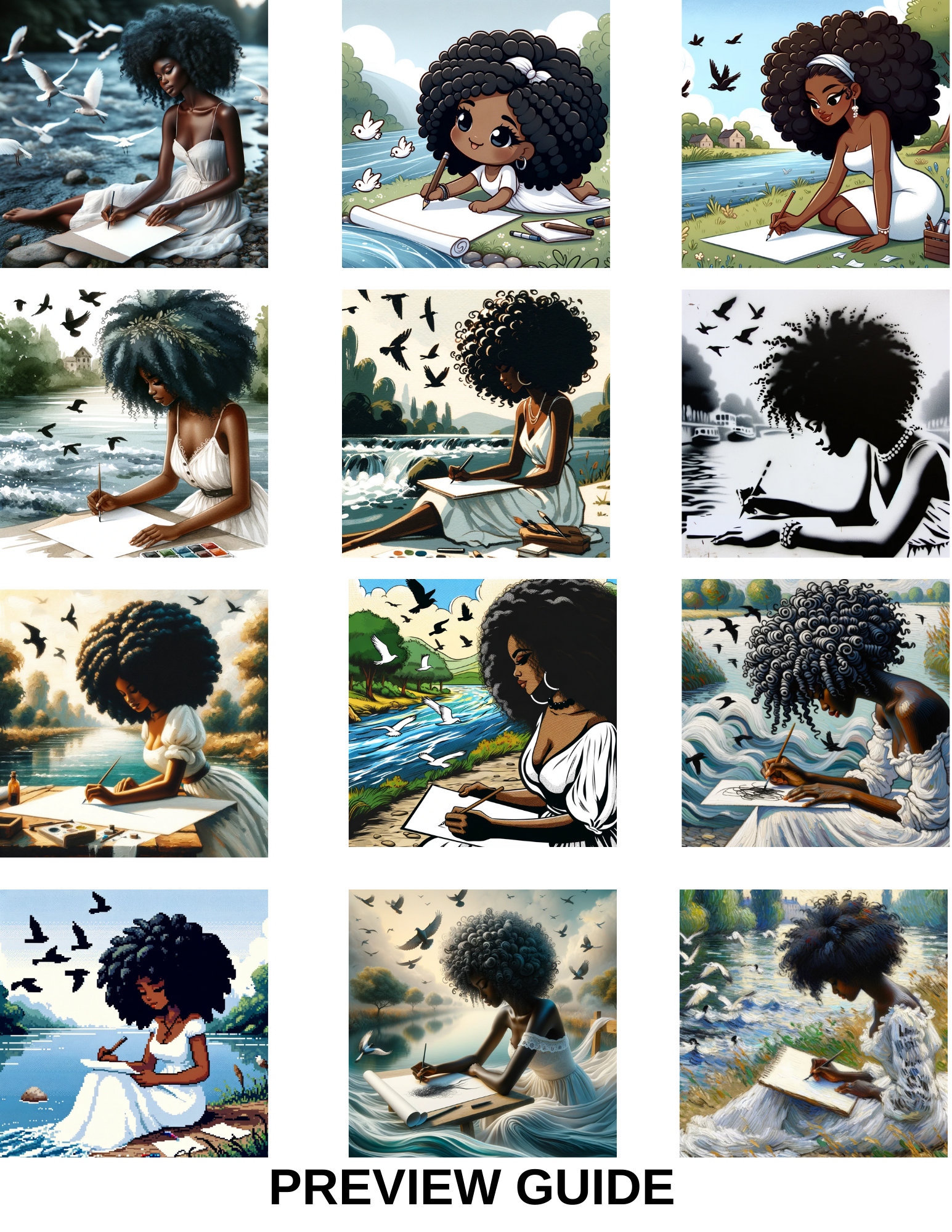 Art Styles, DALLE Chatgpt, AI, Midjourney, Prompt Guide, Black Woman ...