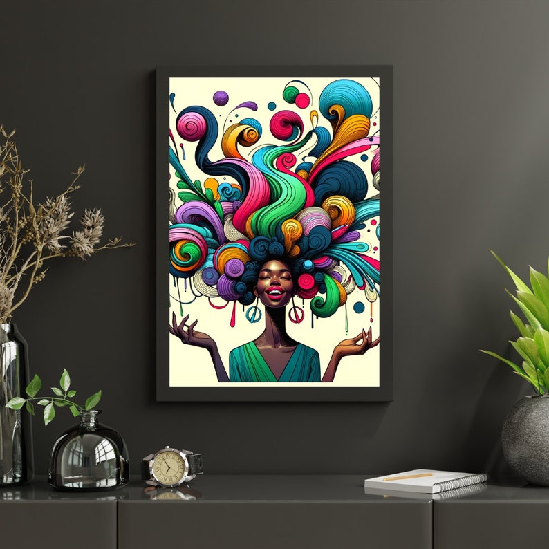Whimsical Tresses, Digital Prints, AI Art, Download Black Woman ...