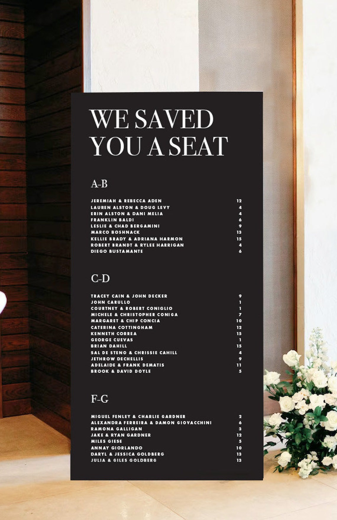 Classic Black and White Large Panel Seating Chart Digital Download - Etsy