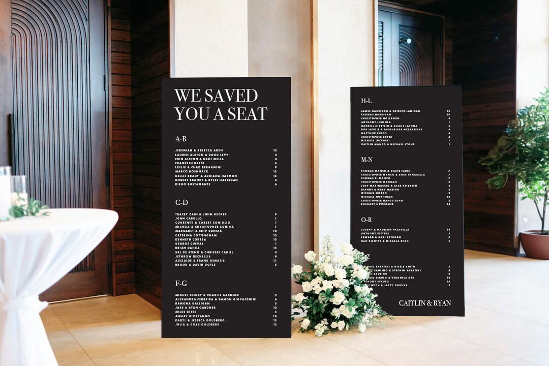 Classic Black and White Large Panel Seating Chart Digital Download - Etsy
