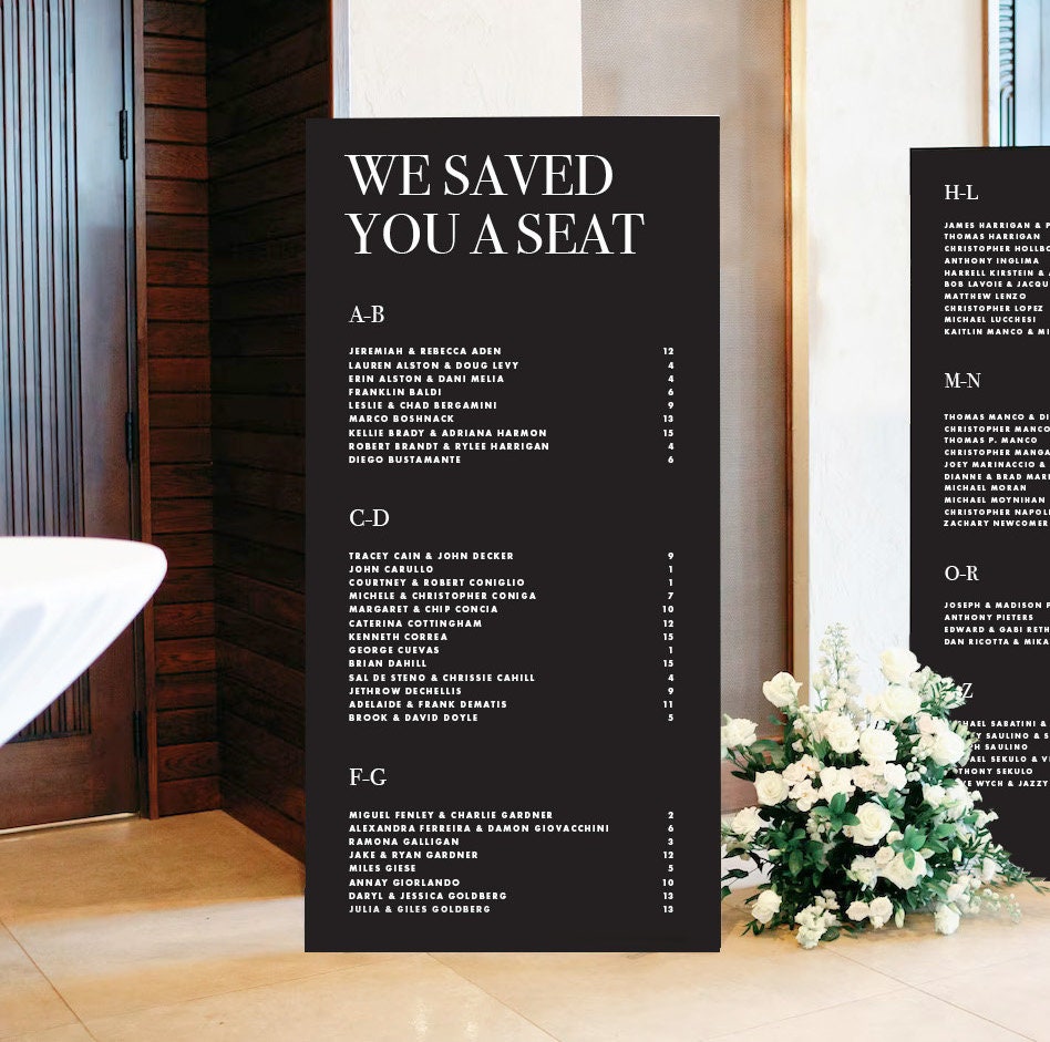 Classic Black and White Large Panel Seating Chart Digital Download - Etsy