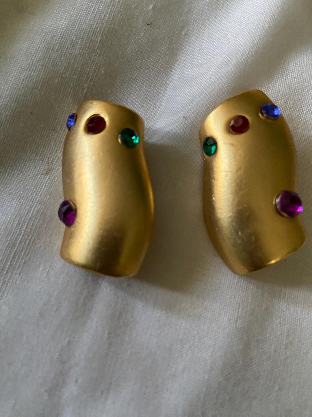 80s/90s Vintage Squiggle Shaped Gold/jewel Tone Clip-on Earrings - Etsy
