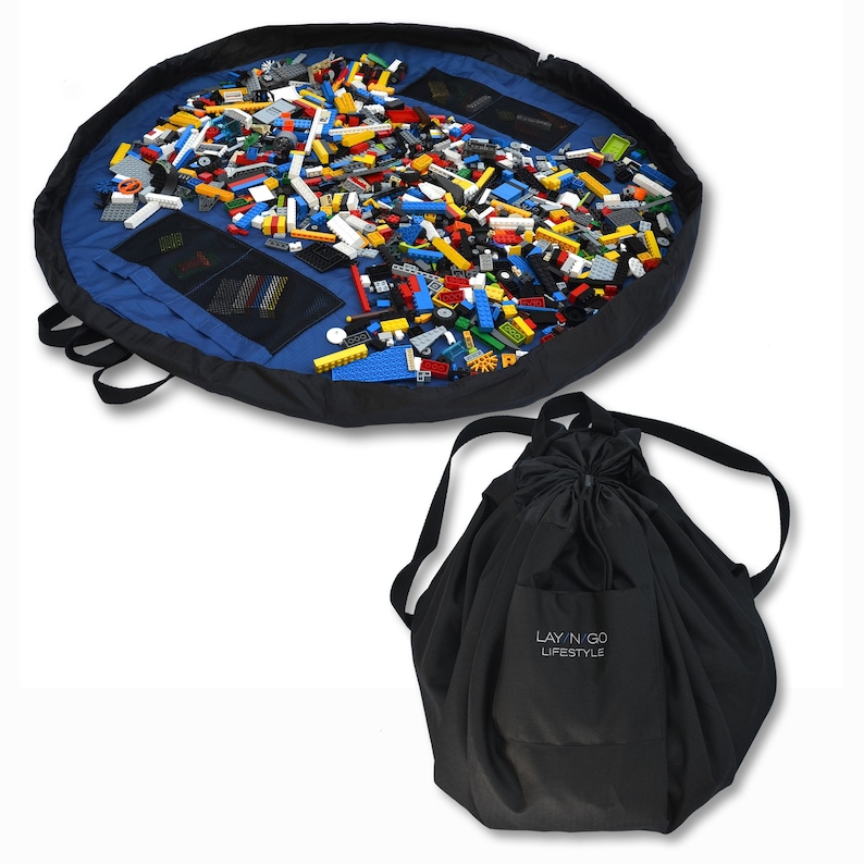 Lay-n-go LIFESTYLE (44"): Black/blue Play Mat, Toy Storage Bag - Etsy